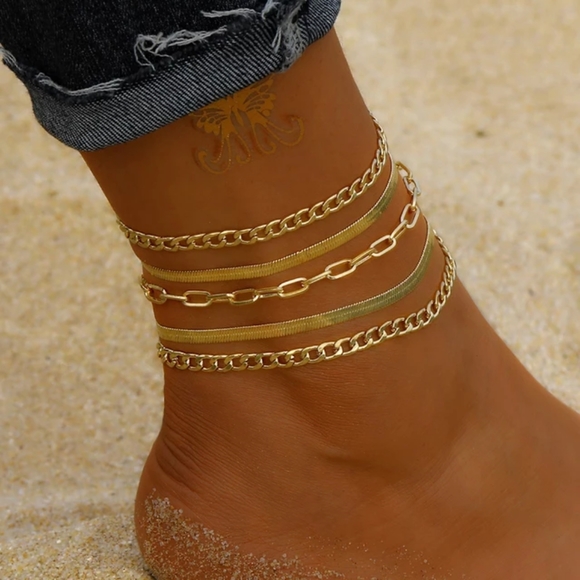 DBS Jewelry | Jewelry | Five Gold Anklets By Dbs | Poshmark